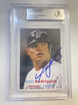 Ivan Rodriguez Signed 2021 Topps Archives #5 Beckett Slabbed Florida ...