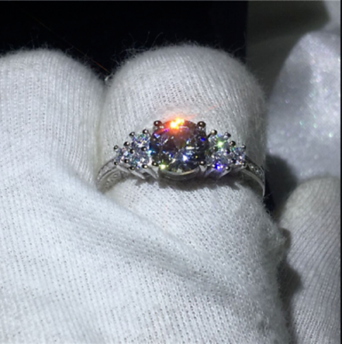 14K White Gold Plated 2Ct Round Cut Moissanite Delicate Sparkle Bridal Ring | eBay