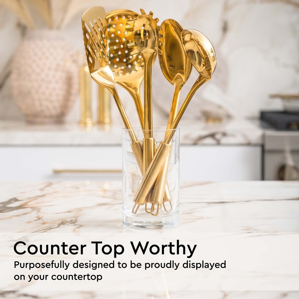 Gold Cooking Utensils Set – 5-Piece Stainless Steel Kitchen Tools for ...