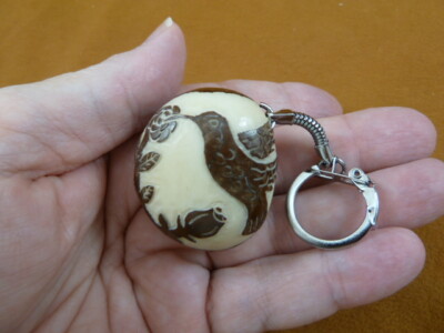 (TNE-BIR-HU-253e) Hummingbird + flower KEYCHAIN key TAGUA NUT Figurine ...