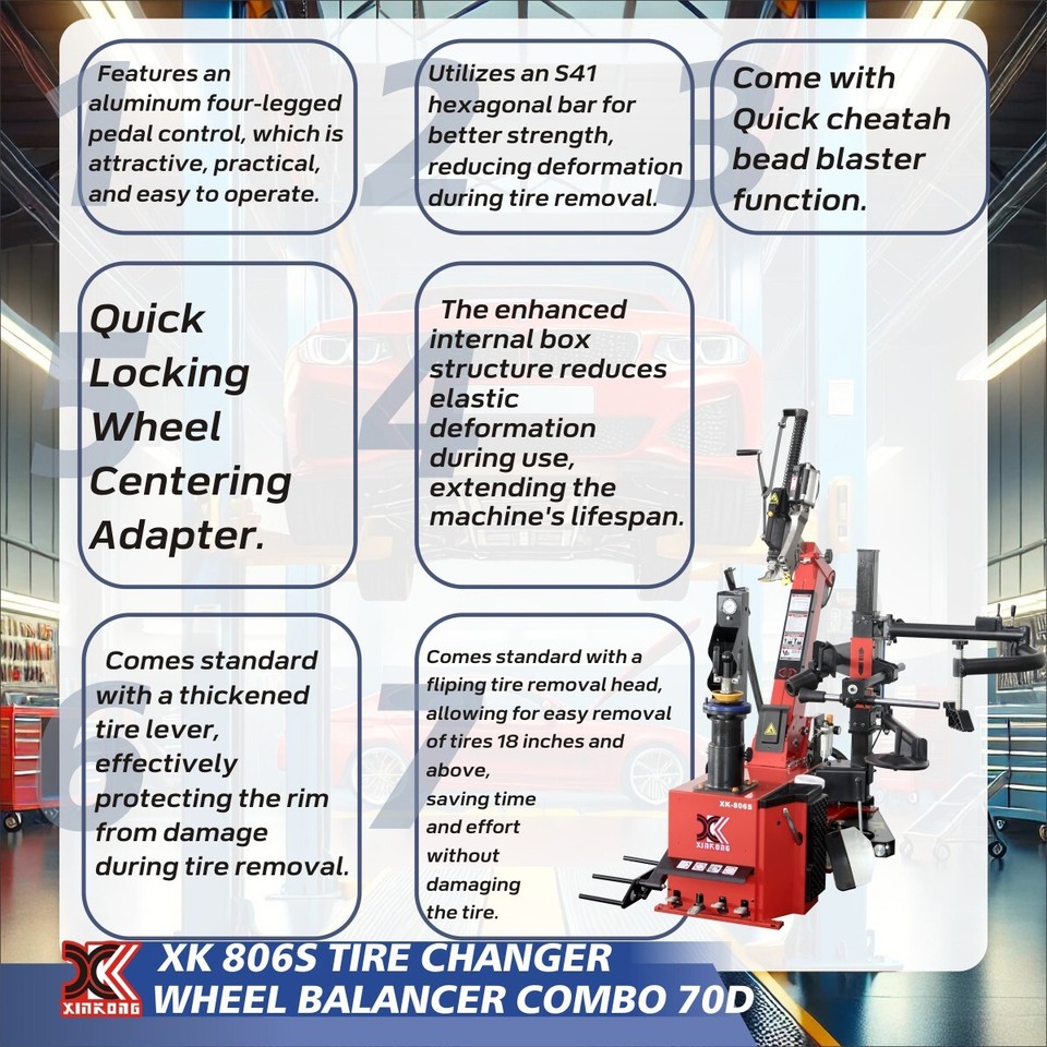 XK 806S Auto Tire Machine 2.0HP 14”-28” Rim Clamp Wheel Changer Repair ...