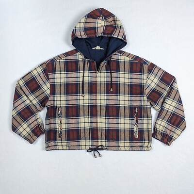 Vtg At Last & Co. Cropped Reversible Plaid Coat Medium Hooded ...