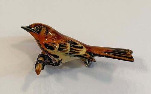 Vintage TAKAHASHI Orange Brown Thrush H.P. Bird Brooch Pin - Excellent ...