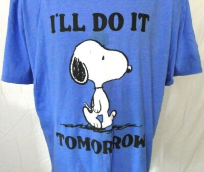Peanuts Blue 3XL T-Shirt Snoopy I'll Do It Tomorrow Polyester Blend | eBay