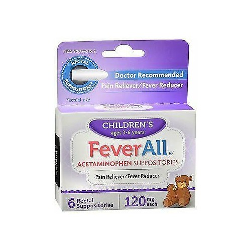 FeverAll Children's Acetaminophen Suppositories Pain & Fever Relief 6 ...