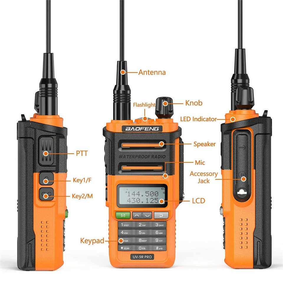 1Pack UV-9R PRO IP68 Waterproof FM Walkie Talkie UHF VHF Two Way Ham ...