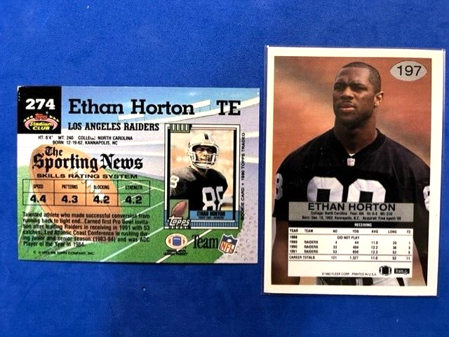 NFL - Ethan Horton 1992 Topps Stadium Club & 1992 Fleer Football ...