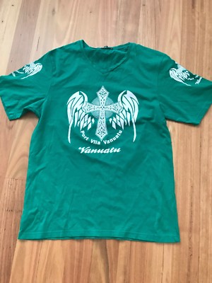 MEN'S GREEN SHORT SLEEVE COTTON LOGO T-SHIRT BY VANUATU SIZE L CHEAP ...