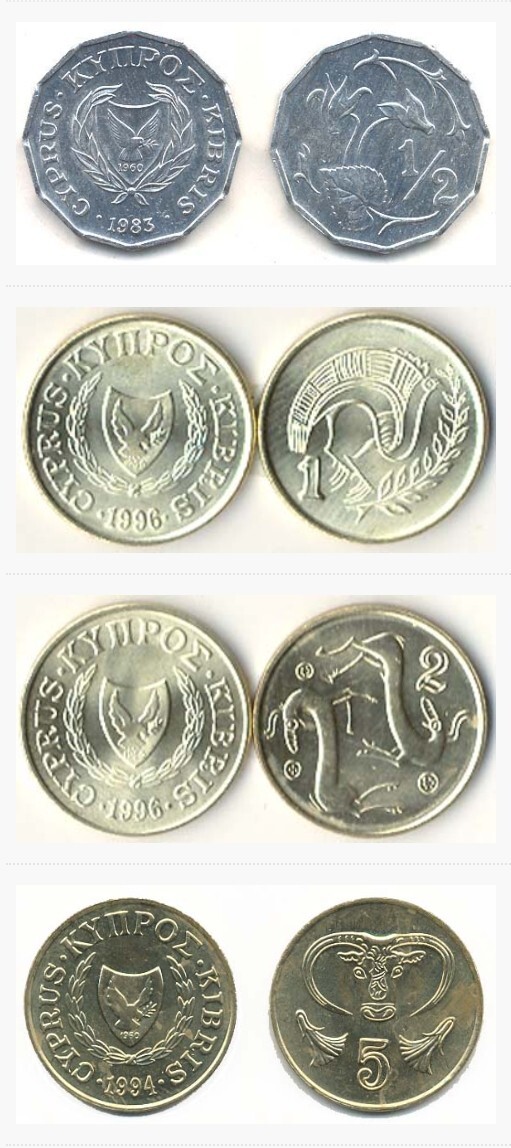 100 Uncirculated coins of Cyprus. 5, 2, 1, 1/2 Cents. Beautiful World ...