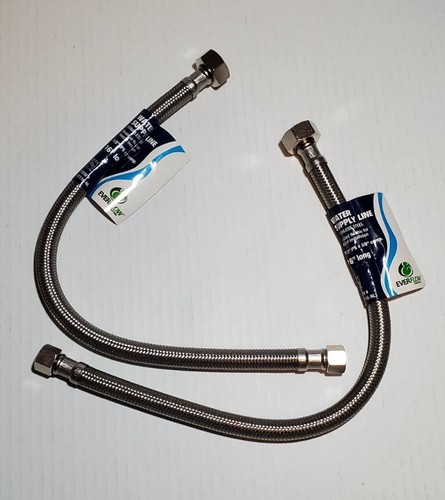 2x Everflow Braided Faucet Supply Line Chrome Plated Stainless Steel ...