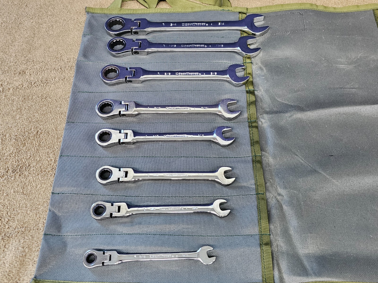 Gearwrench Ratcheting Angle Wrench Set Sae 3/4 11/16 5/8 9/16 1/2 3/8 5 ...