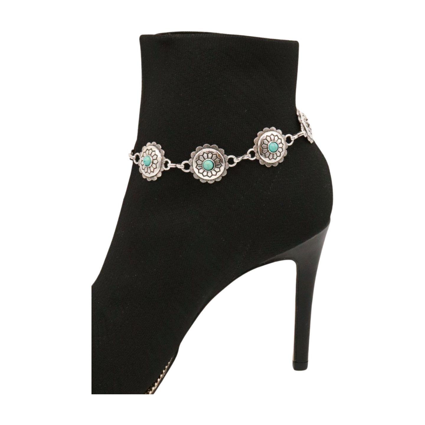 Women Ethnic Silver Metal Boot Chain Bracelet Shoe Flower Charm Bling ...