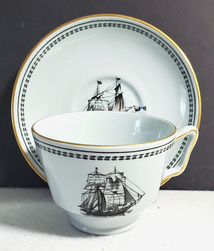 Spode Trade Winds black ship gold trim London Shape cup & saucer set ...