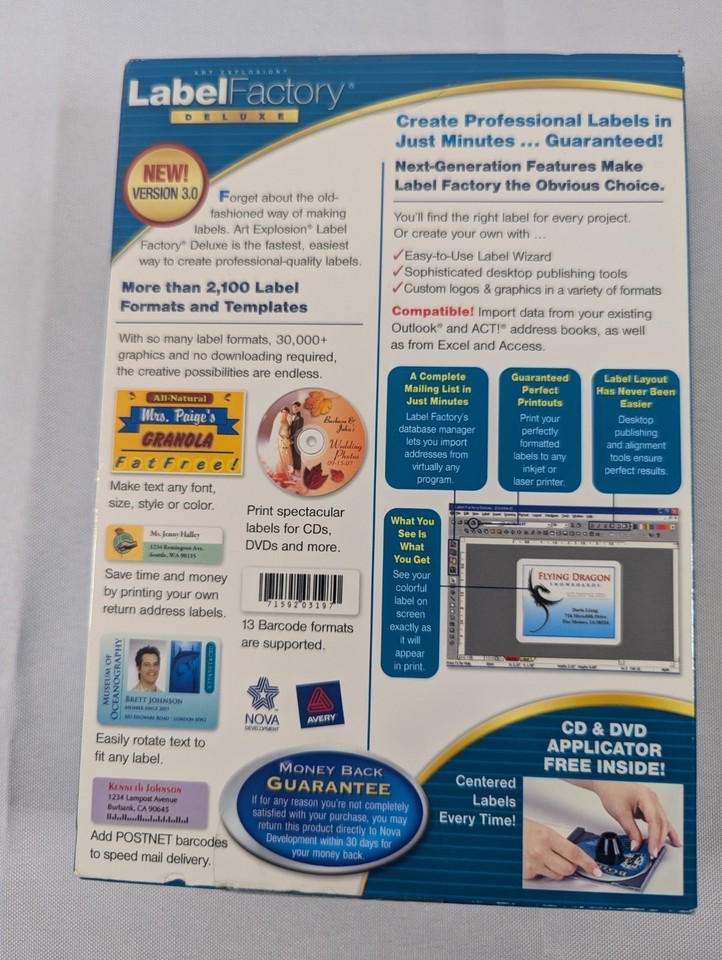Art Explosion Label Factory Deluxe Version 3.0 Software For Windows 98 ...