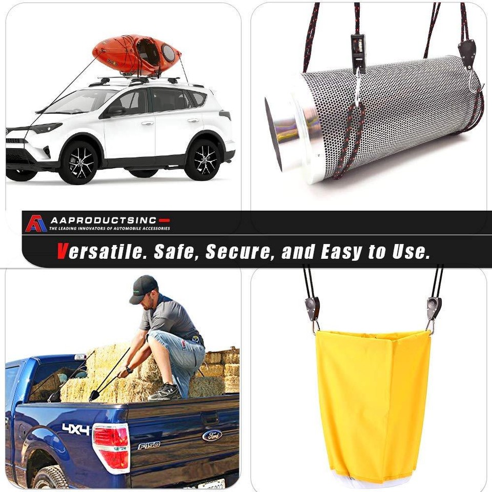 2Pcs Adjustable Ratchet Tie Down Straps w/ Hooks Kayak Canoe Cargo Rope ...