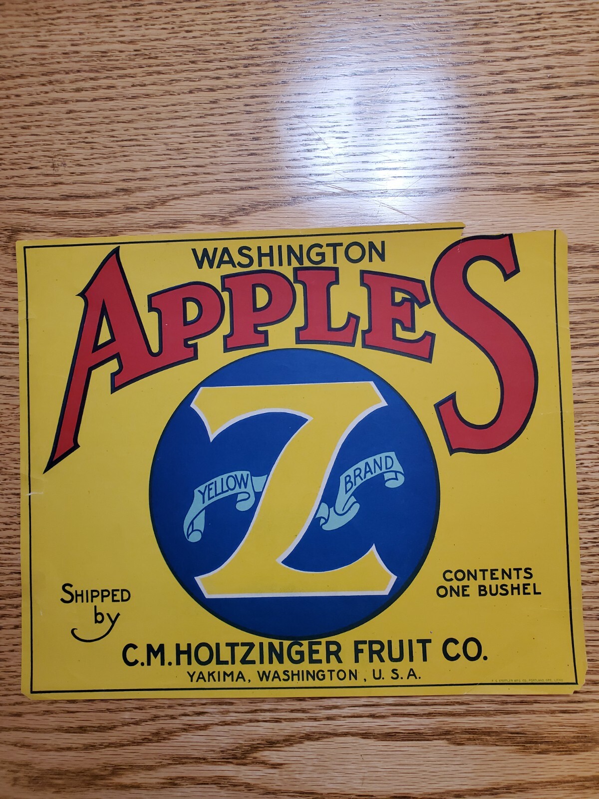 Original YELLOW Z Apple Wood Crate Label C.M. Holtzinger Fruit Co ...