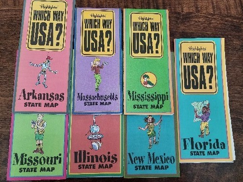 Highlights Which Way USA? State Maps Lot of 7 MISS NM ARKANSAS & more ...
