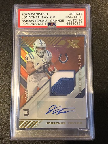 2020 Panini XR Jonathan Taylor Rookie Swatch Auto Orange RC #/25 PSA 8 ...