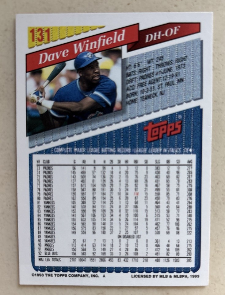 1993 Topps Gold #131 - Dave Winfield - Toronto Blue Jays HOF | eBay
