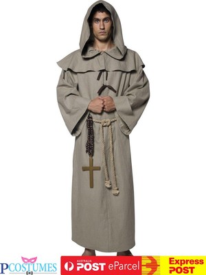 Old England Monk Friar Tuck Robe Priest Medieval Religious Mens Costume ...