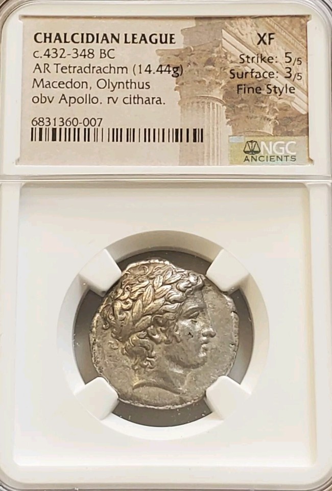 Chalcidian League Apollo & Lyre Tetradrachm NGC XF Fine Style Silver ...