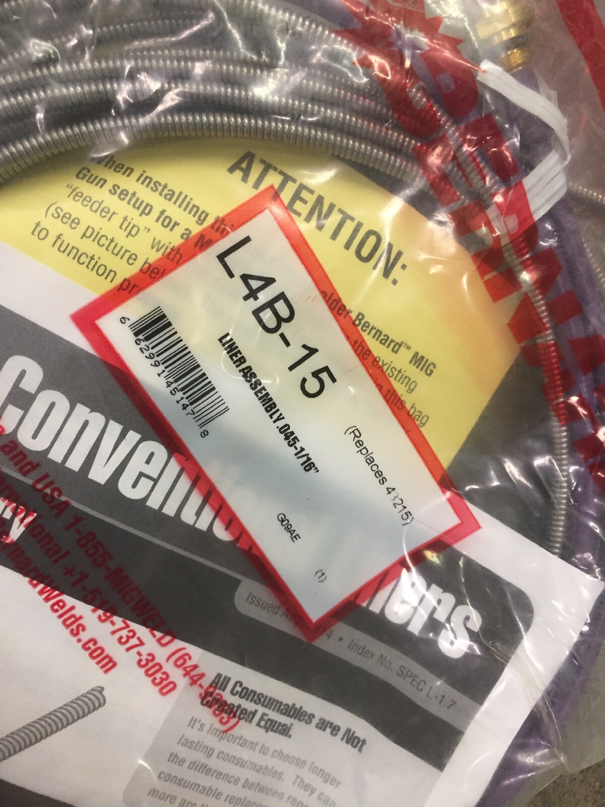 Bernard Genuine L4B-15 Liner 15' MIG Liner 1/16" | eBay