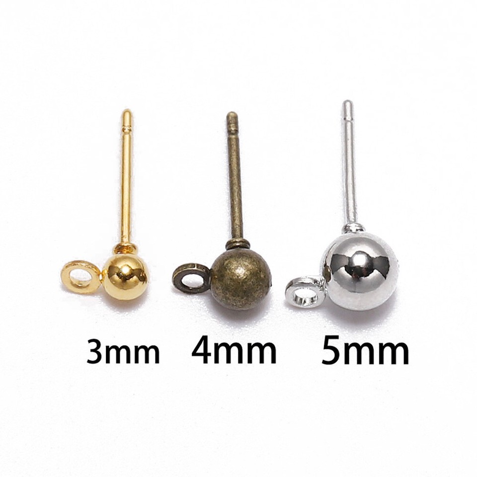 Metal 50pcs Ball Earring Post & Ear Safety Back Stopper Findings Set 3 ...