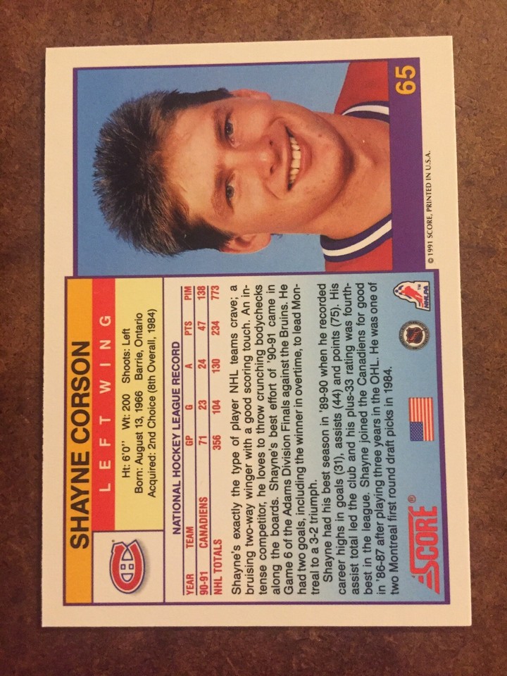 Shayne Corson 65 Score 1991 NHL Hockey Trading Card | eBay