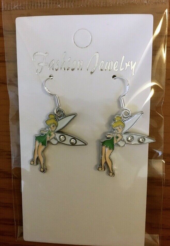 Disney Tinker Bell Green Dress Earrings w/.925 Sterling Silver Shepherd ...