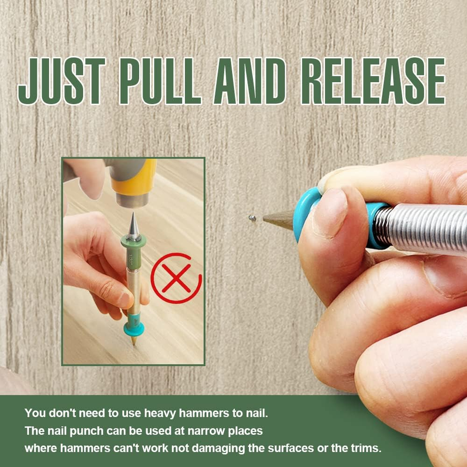 2-Pieces Spring Nail Set, Hammerless Spring Tools Nail Set, 4 Sizes ...