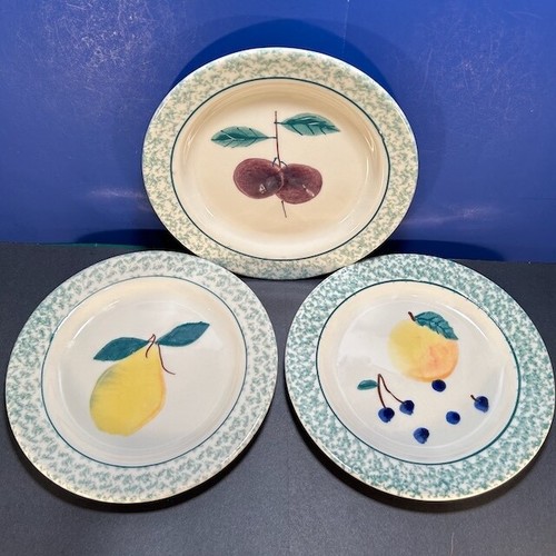 Hartstone Dessert Plates Fruit Salad Set of 3 Pear Plums Peach ...