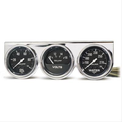 AutoMeter 2399 Autogage Black Oil/Water/Volt Gauge with Chrome Console ...