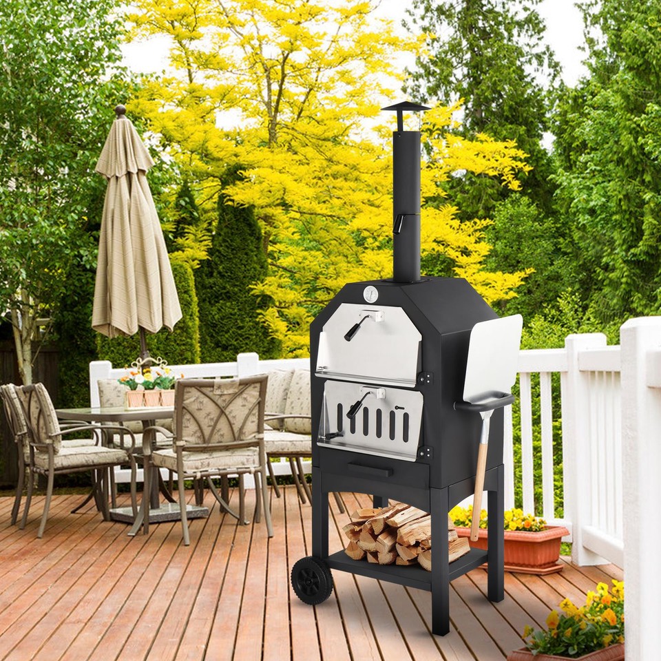 Outdoor Pizza Oven Wood Fire Pizza Maker Grill with Pizza Stone Pizza ...