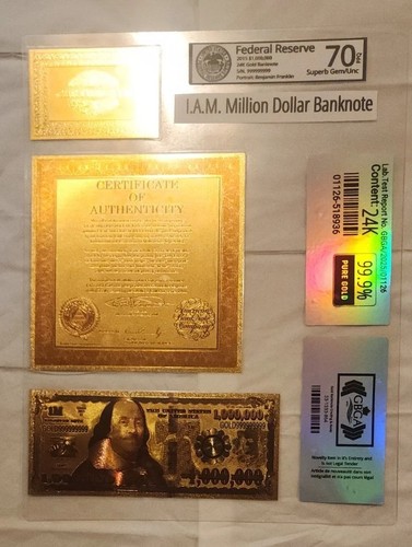 I A.M.Million Dollar Gold Banknote With Official Certificate In Gold No ...