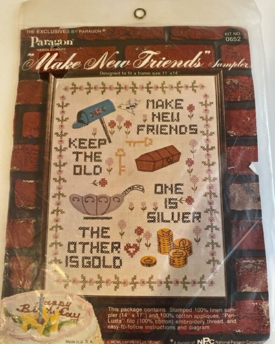 Paragon “Make New Friends” Sampler Embroidery Cross Stitch Kit 14” x 17 ...