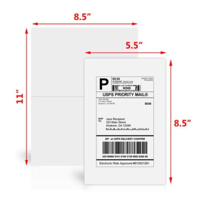 50-10000 Premium 8.5"x 5.5" Half Sheet Self Adhesive Shipping Labels 2 ...