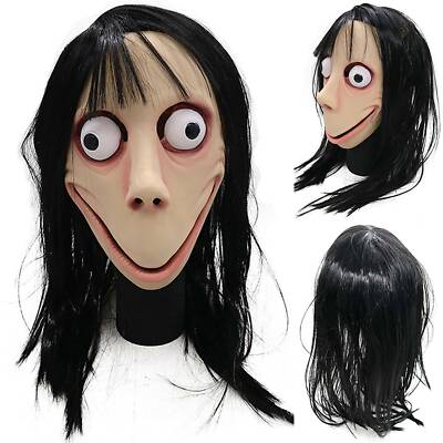 MOMO SCARY Masks Costume Creepy Halloween Ghost Mask with Wig Death ...