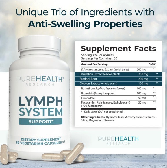 PureHealth Lymph Support, Lymphatic Drainage Supplement with Dandelion ...