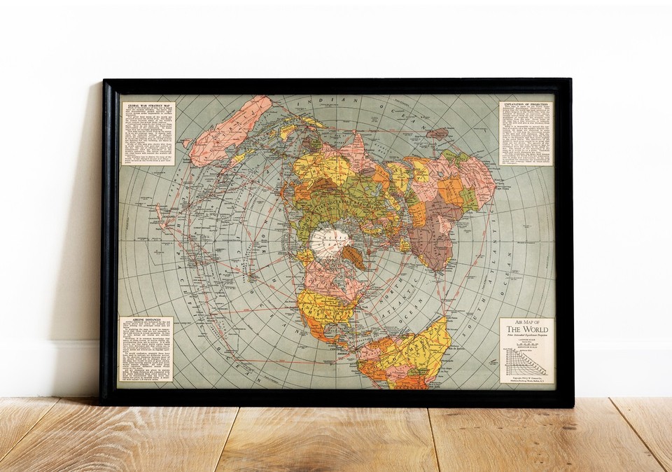 Flat Earth World War II Map Polar Azimuthal Equidistant Projection ...