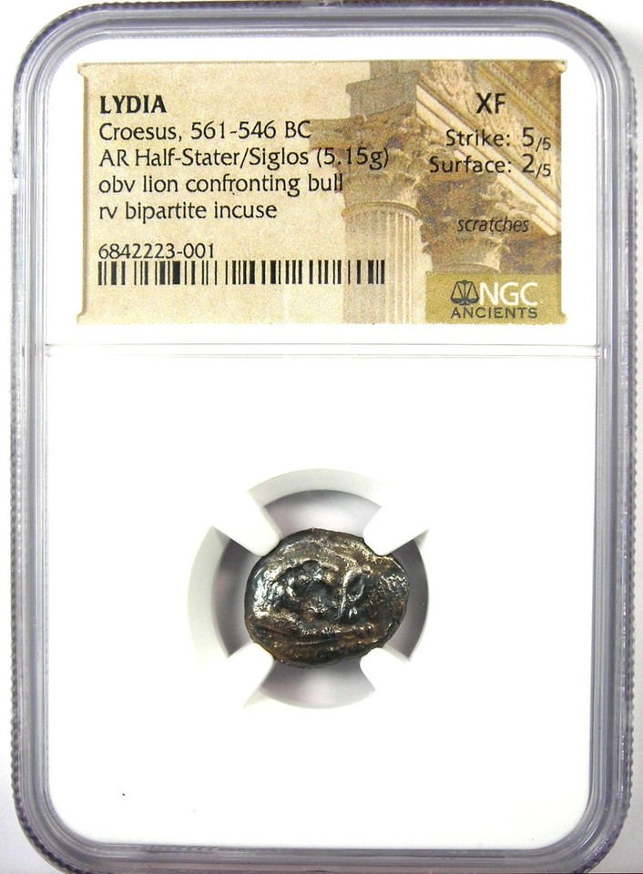 Lydia Kroisos Lion Bull AR Siglos Silver Croesus Coin 561 BC ...