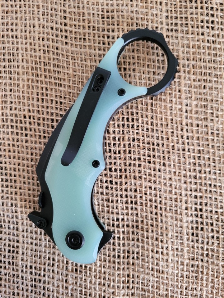 Kubey Rogue Folding Knife 3" 14C28N Sandvik Steel Karambit Blade Jade ...
