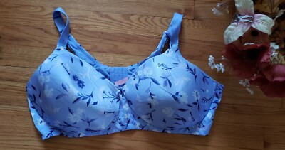 48 D Comfort Choice Bra BLUE Floral Full Coverage Wirefree Lightly ...