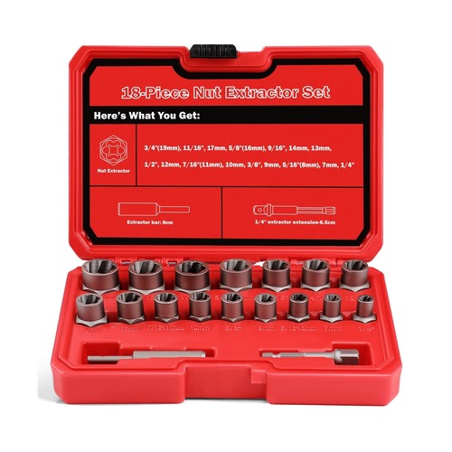 18-Pcs Bolt Extractor Set, 3/8'' Drive Easy Out Bolt Extractor Set ...
