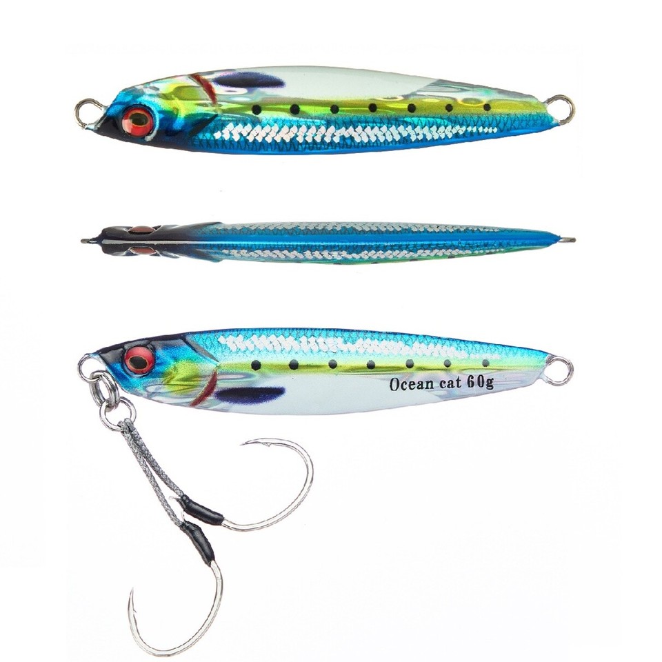 Slow Pitch Jig Saltwater Fishing Lure Flat Fall Jig Jigging Bait with 2 ...