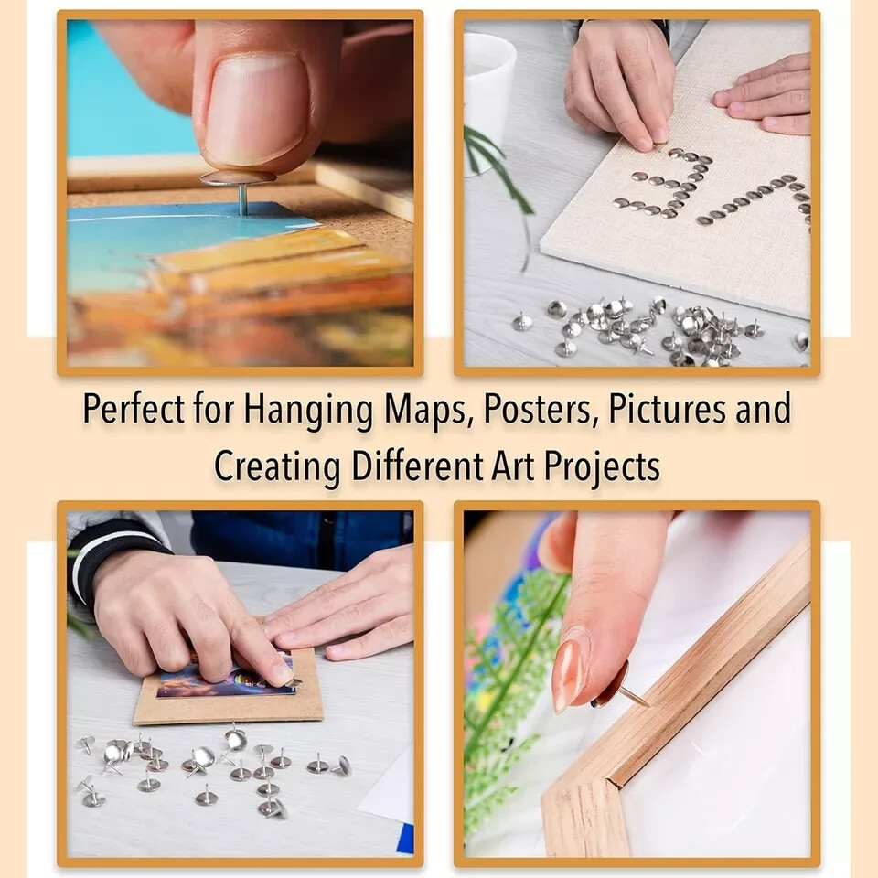 500 Pack Steel Thumb Tacks Sliver Thumb Tack Flat Head Push Pin Push ...