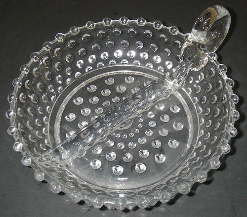 Duncan Miller Glass HOBNAIL Pressed Clear 2-par Divided Relish Dish ...