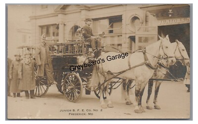 RPPC Horse Drawn Fire Engine Ladder FREDERICK MD Maryland Real Photo ...