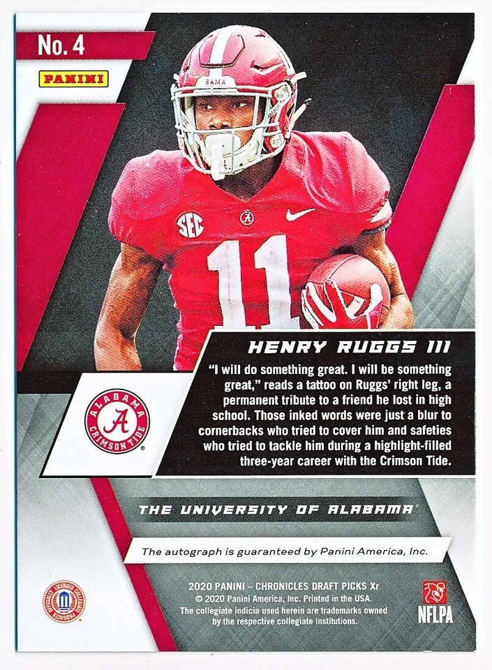 2020 Chronicles Draft Picks Henry Ruggs III XR Orange Auto Rc #4 (11/20 ...
