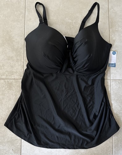NWT SWIM by CACIQUE Size 44F Black TANKINI TOP Adjustable Bk Strap ...
