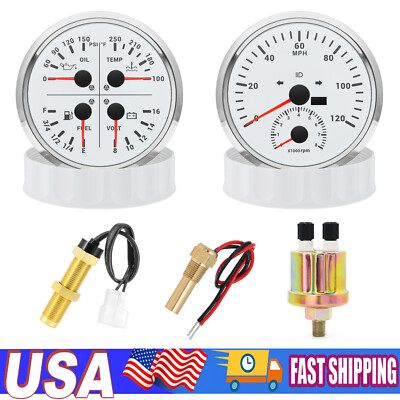 2 Gauge SET 110mm GPS Speedometer 0-120MPH Tachometer & 4IN 1 Oil/Temp ...